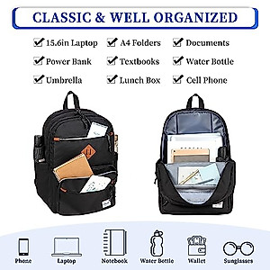 RAVUO School Backpack, Classic Lightweight Bookbag for Men Water Resistant Women Daypack Bag with Multi Pockets for High School,College,Travel,Work Black