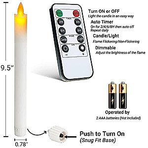 Stmarry Moving Flame Taper Candles with Remote and Timer, Flameless LED Candlesticks Flickering with Real Wax and Moving Wick, Christmas Decorations 0.78 x 9.5 Inches Set of 6(White)