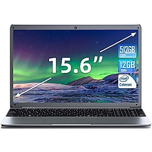 SGIN Laptop, 15.6 Inch Intel N5095 2.9 GHz Quad Core 12GB RAM 512G SSD, FHD 1920 * 1080 IPS Display, Cooling System, USB-Type C, Webcam, Mini HDMI, Long Battery Life