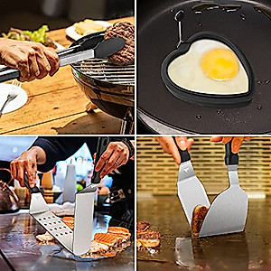 FiveJoy Griddle Accessories Kit, Flat top Grill Set for Blackstone and Camp Chef, BBQ Spatula Tools with Metal Spatula, Scraper, Egg Rings, Cleaning Kit for Camping (17 PCS)- Gift for Men, Women, Dad