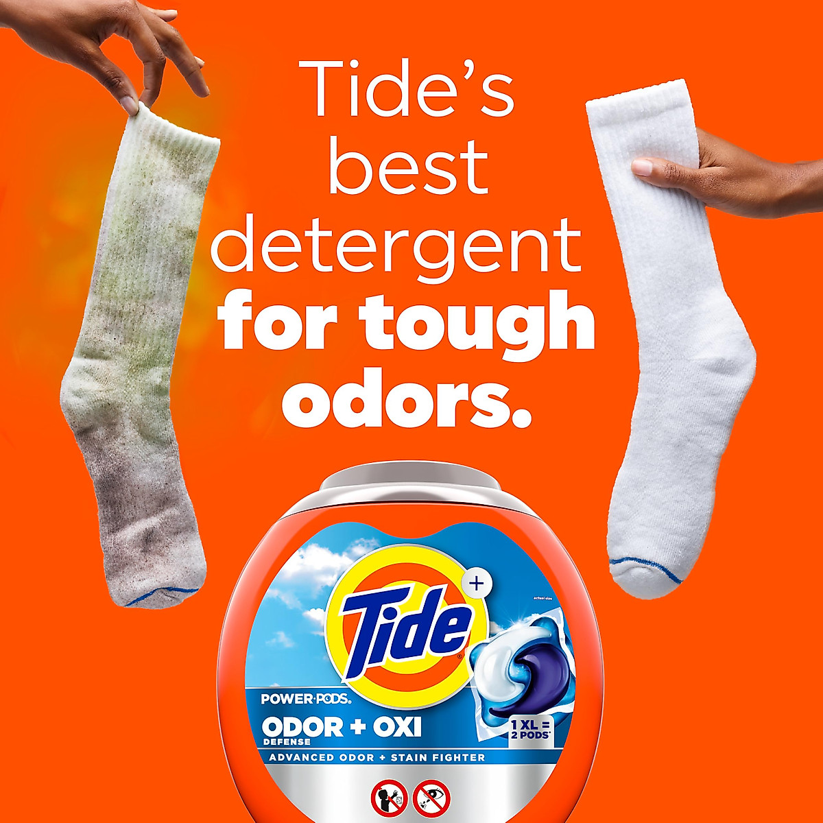 Tide Ultra OXI Power PODS with Odor Eliminators Laundry Detergent Pacs, For Visible and Invisible Dirt, 45 Count, Tide PODS Laundry Detergent, Laundry Pacs