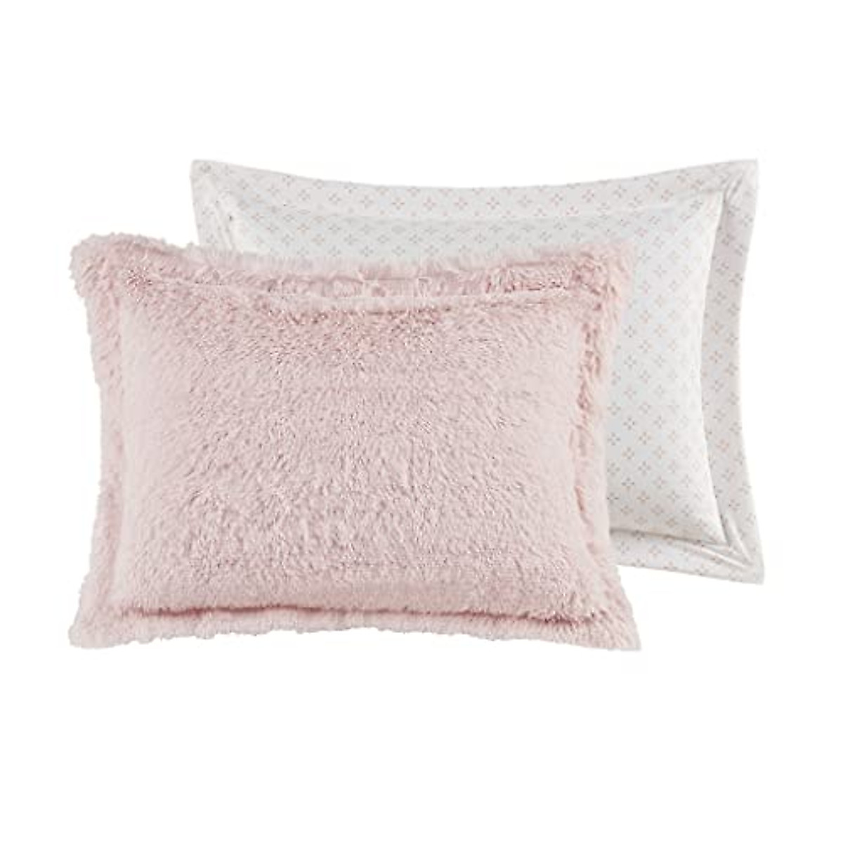 Intelligent Design Shaggy Faux Fur Cozy Reversible Comforter Set Petal Print Reverse, Modern All Season Lightweight Fuzzy Bedding with Matching Sham, Blush Full/Queen 3 Piece