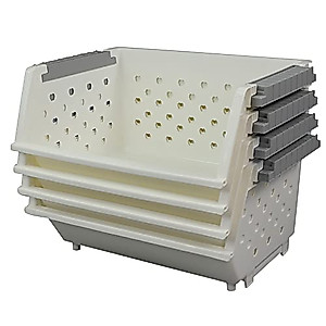 Kekow 4-Pack Plastic Large Stacking Organizer Basket, Stackable Storage Basket, White
