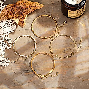 Gold Link Bracelets Sets for Women Girls, 14K Gold Plated Dainty Classic Adjustable Paperclip Layered Bracelets, Fashion Simple Chain Tennis Bracelet with Zirconia, Jewelry Gifts.