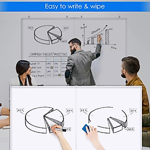 Large Magnetic Whiteboard, maxtek 60 x 36 Magnetic Dry Erase Board Foldable with Marker Tray 1 Eraser 3 Markers and 6 Magnets | 5' x 3' Big Wall-Mounted Memo White Board for Office Home & School