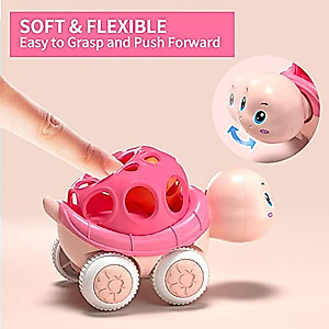 Baby Girl Toy Cars for Babies, Pink Car Toys for Baby Girls, Toy Car for Infant Toddler Girl, Push and Go Trucks Rattles Gifts for Toddlers, Soft Rattle and Roll Truck Wind Up Cars for Infants Gift