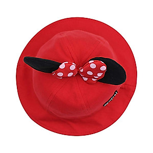 Wide Brim Sun Protection Hat Cute Mouse Ear Bucket Hat Camping Cap with Bow for Kids Toddler Red