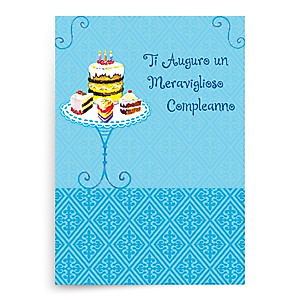 Designer Greetings Italian Language Happy Birthday Cards, Fun Colorful Cake Pastries Design (Pack of 6 Cards with Blue Envelopes / 6 biglietti di auguri e buste)