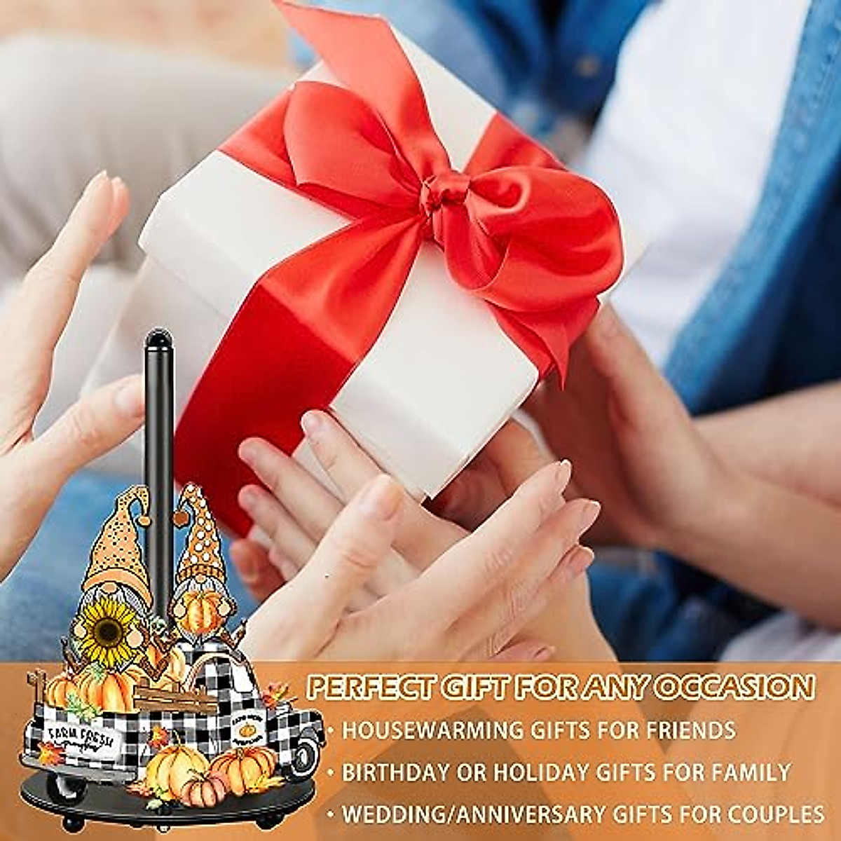 Fall Paper Towel Holder, Autumn Kitchen Decor, Farmhouse Fall Gnomes Kitchen Decor Accessories Paper Towel Holder Stand, Metal Fall Decorations for Home Bathroom, Large Towel Stand for Countertops