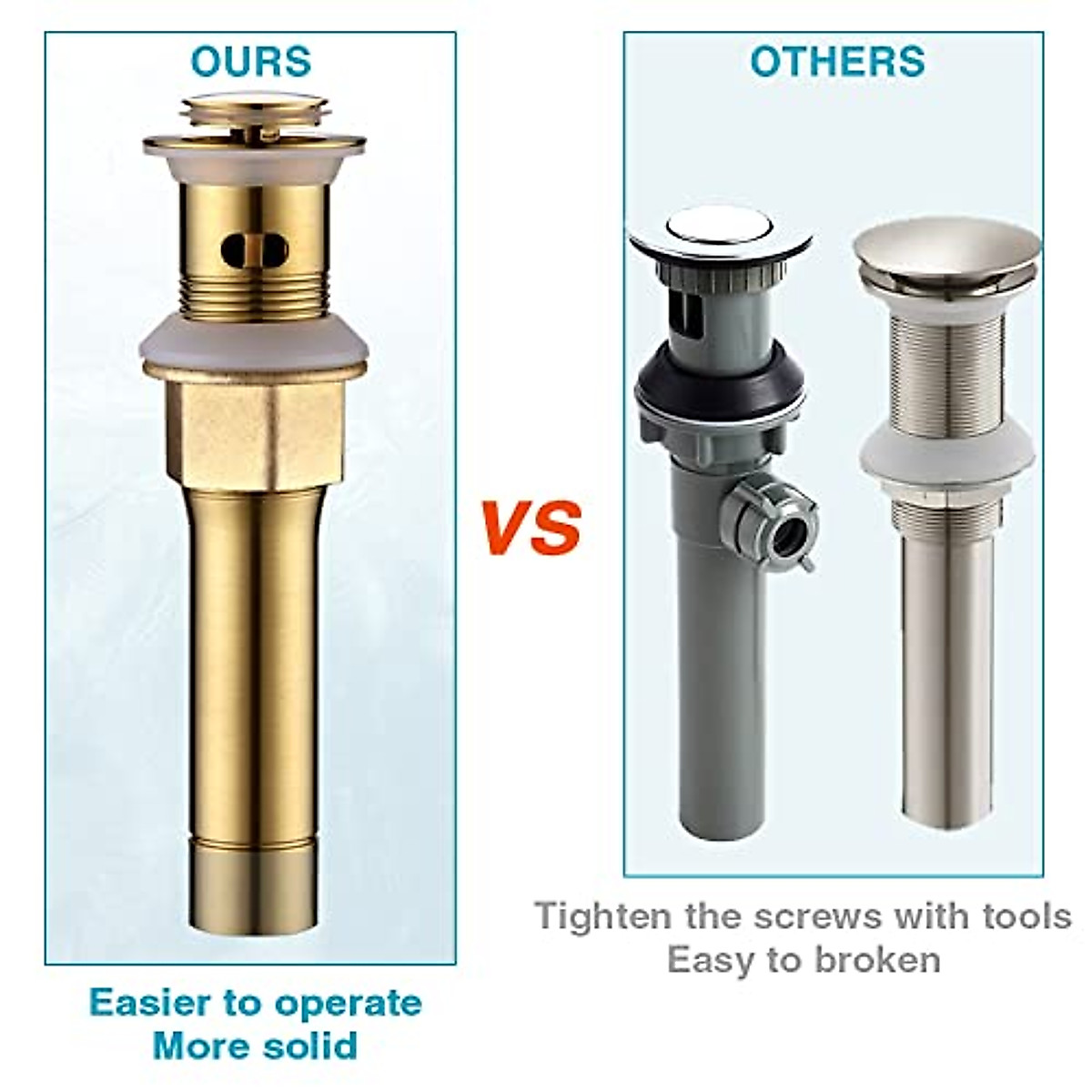 Bathroom Sink Drain with Overflow, Brushed Gold Sink Drain for Bathroom Sink, Universal Stainless Steel Gold Sink Drain, Pop Up Drain Stopper with Detachable Basket