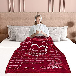LONGTM Mom Blanket, Mom Gifts, Mom Birthday Gift, Valentine's Day Gift, from Daughter or Son, Warm Soft Throw Blanket 65” x 50” (Red)
