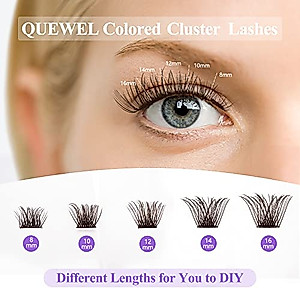 QUEWEL Colored Cluster Lashes Wide Stem Red Individual Lashes C/D Curl Mix8-16mm DIY Eyelash Extension False Eyelashes Natural&Mega Styles Soft for Personal Makeup Use at Home (Mega-BrownC-Mix8-16)