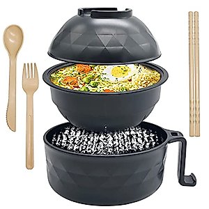 Microwave Ramen Cooker,Ramen Bowl Set,Instant Noodles Bowl with Chopsticks,Rapid Ramen Cooker with Handles for College Dorm Room Apartment Essentials Dishwasher-Safe,Black
