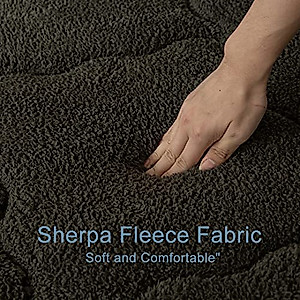 HIGOGOGO Japanese Floor Mattress for Adults, 4" Thick Sherpa Fleece Futon Mattress for Floor, Roll Up Sleeping Pads, Portable Folding Foam Floor Bed Tatami Mat, Shikibuton for Guest, Dark Grey, Queen