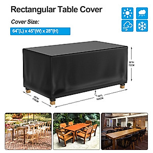 Patio Table Cover 100% Waterproof, 64x45x28 inch Outdoor Table Cover Rectangular, Patio Furniture Cover for Dinning Furniture, Picnic Coffee Tables Chairs and Sofas, Black