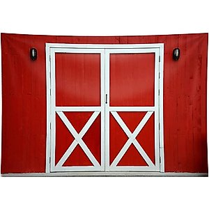ZTHMOE 84x60inch Red Barn Door Photography Backdrop Western Farm Friendsgiving Background BBQ Party Supplies for Cowboy Birthday Fall Thanksgiving Harvest Photo Props