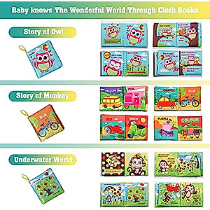 Baby Soft Book Cloth Books, Touch and Feel Books Early Education Toys for Babies, Infant Books Bath Book Christmas Toys Gifts for 0-3 3-6 6-12 12-18 Months 1-2 Year Old Boys Girls (Set of 7)