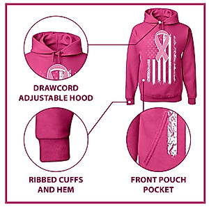 Tee Hunt Pink Ribbon Distressed Flag Hoodie Breast Cancer Awareness Sweatshirt Hot Pink Large