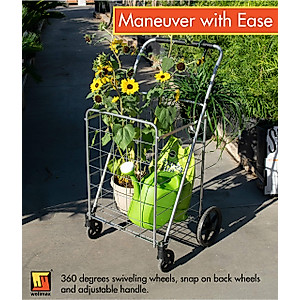 Wellmax Grocery Shopping Cart with Adjustable Handle and Swivel Wheels, Heavy Duty Foldable and Collapsible Utility Cart