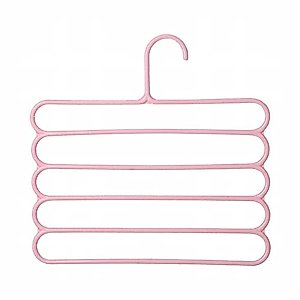 Color Non Slip Multi Layer Trouser Rack Multifunctional Wardrobe 5 Layer Hanging Pants Hanger Scarf Rack Silk Scarf Tie Hanger Space Saving Bottle Drying Rack (Pink, One Size)