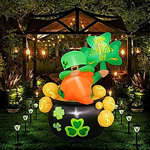 Bunny Chorus 5.3 Ft Inflatable Leprechaun with LED Lights St Patrick's Day Inflatables Outdoor Decorations Irish Themed Inflatable Gnome for Home Indoor Outdoor Yard Lawn Garden