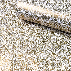 17.7x117 Inches Self Adhesive Vinyl Vintage Floral Dresser Drawer Liner Contact Paper Shelf Liner for Kitchen Cabinets Cupboard Door Bookshelves Funiture Table Walls Decor (Gold)