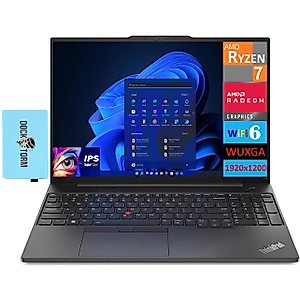 Lenovo ThinkPad E16 GEN 1 16.0" WUXGA Business Laptop (8-Core AMD Ryzen 7 7730U, 16GB RAM, 512GB PCIe SSD, AMD Radeon, WiFi 6, RJ-45, Webcam, Win 11 Pro) w/Dockztorm Hub