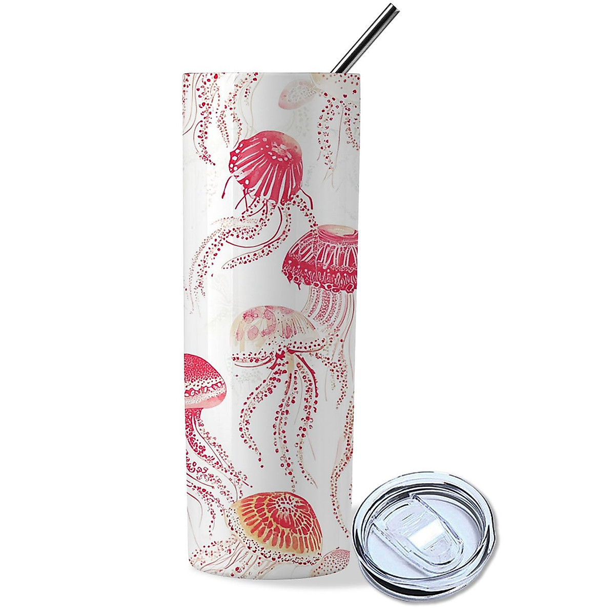 Medpol Minimalism jellyfish print cups tumbler with lid and straw 20 oz insulated tumbler，Colorful jellyfish cute sippy cups stainless insulated travel coffee mugs for women