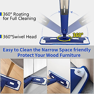 Mop for Multi-Purpose Floor Premium Spray Mop, 18 inch Professional Hardwood Wet and Dry Cleaning Mops with 3 Resuable Pads and Refilled Bottle, Blue