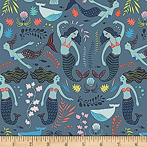 Art Gallery Fabrics Art Gallery Sirena Siren Song Twilight Fabric, Denim Blue