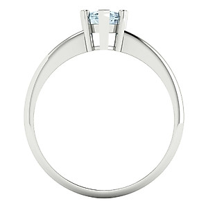 Clara Pucci 1.0 ct Pear Cut Solitaire Aquamarine Blue Simulated Diamond Bridal Designer Anniversary Engagement Ring Real 14k White Gold