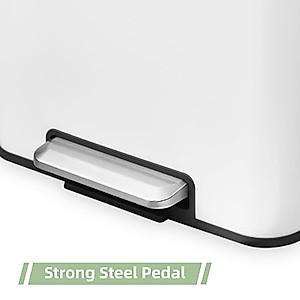 WELYFE 30 L/8 Gallon Trash Can, Rectangular Dual Compartment Recycling Step Bin, Stainless Steel Kitchen Trash Can, Removable Inner Box, Suitable for Kitchen, Office - White