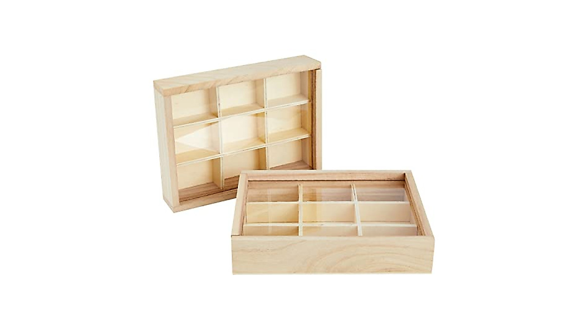 Small Wooden Organizer Boxes with Lid | 2-Pack for Crafts & Storage
