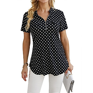 Ninedaily Polka Dot Blouse for Women,Flattering Lightweight Tunics for Legging/Jeans/Shorts Summer Shirts 2024 Ladies Big Loose Fitting Linen Tops Peplum 8 10