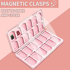 OLDZHU Cute Switch Case Holder Compatible with Nintendo Switch&Switch OLED, Pink Storage for 24 Game Cartridges and 24 Micro SD Cards