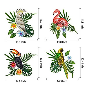huangpai 4 Pack Flamingo Wall Decor Metal Parrot Art Bird Indoor Outdoor Waterproof Garden Decoration Covered Areas For Home Patio Yard