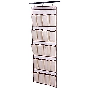 Amelitory Over the Door Shoe Organizer 20 Pockets Hanging Shoe Storage Fabric Beige