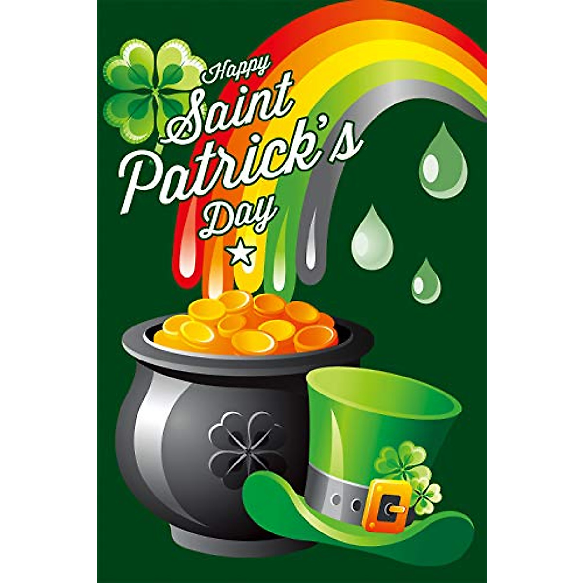 Texupday Happy St. Patrick's Day Shamrock Rainbow Pot Gold Decoration Garden Flag Outdoor Yard Decor 28" x 40"