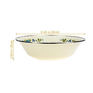 DOITOOL Enamel Plates Enamel Mixing Bowl Vintage Flower Large Salad Bowl Enamelware Washing Basin Chinese Style Soup Serving Bowl for Ramen Asian Dishes Cereal Rice Noodle Enamel Bowl