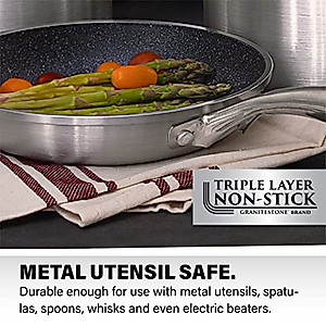 Granitestone Nonstick 12" Fry Pan-Hard Anodized Aluminum-Ultra Durable Coating with Brushed Exterior Silver-100% PFOA Free-Dishwasher & Oven Safe