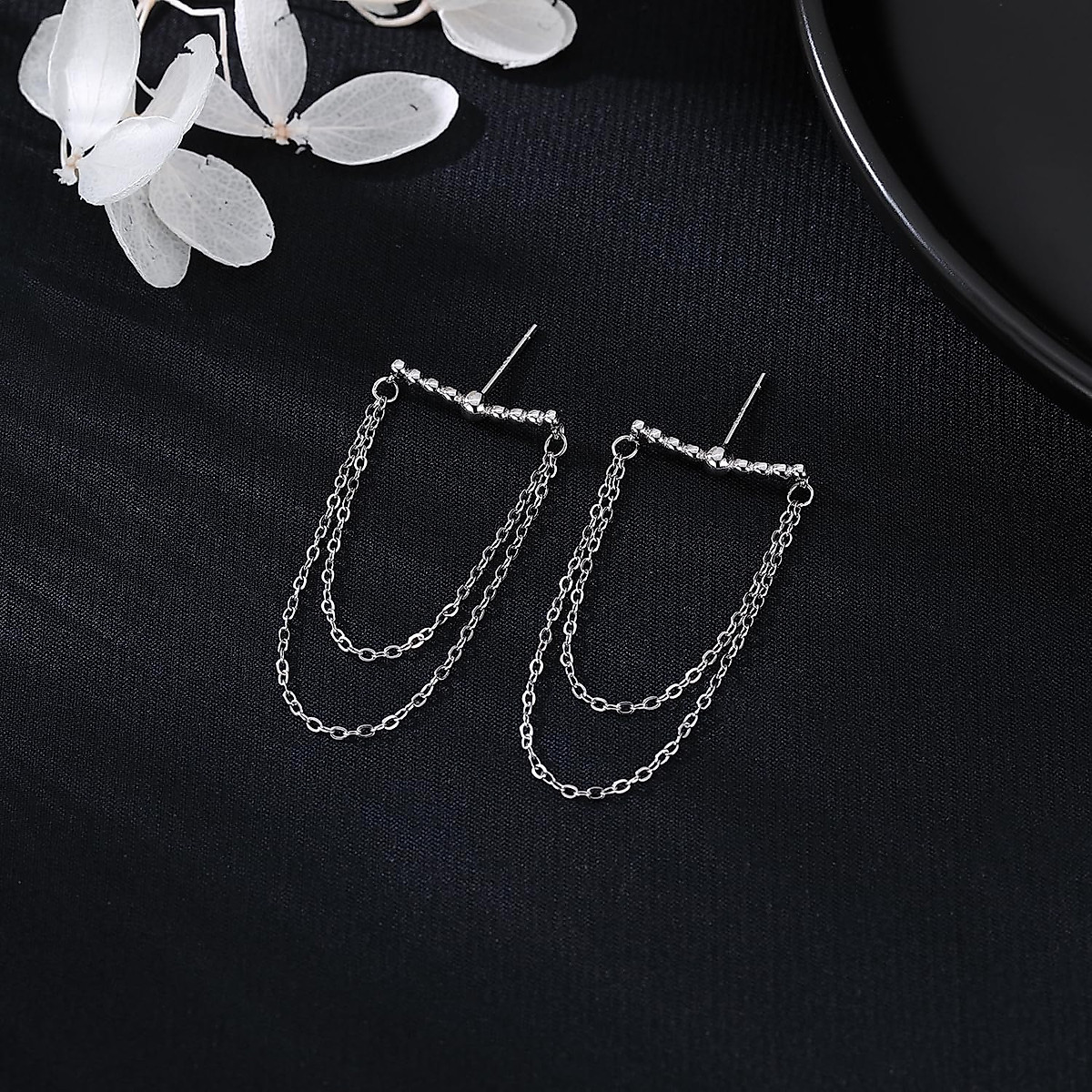 SLUYNZ 925 Sterling Silver Dangle Earrings Chain For Women Dangling Tassel Earrings Tiny Balls Stud (A-Silver)