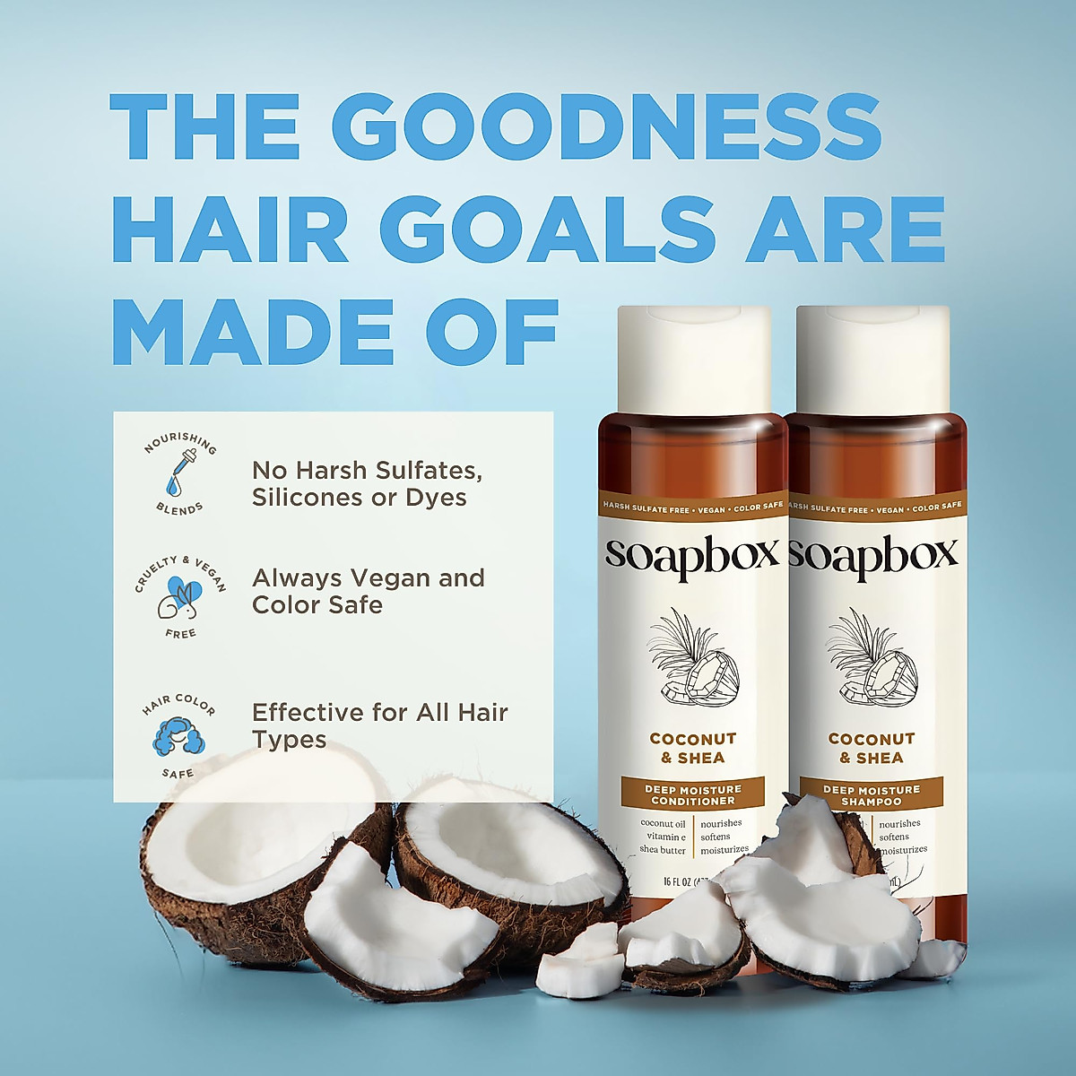 Soapbox Coconut Oil Conditioner, Sulfate & Paraben Free, Silicone Free, Color Safe, and Vegan Hair Conditioner (33.8 Ounces)