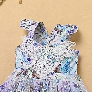 Baby Toddler Girl Summer Dress,Little Girls Boho Tutu Dress A-line Birthday Christmas Party Princess Dress Sleeveless Backless Ruffle Swing Daddy&Daughter Dance Dresses Blue-Tulle 6-12 Months