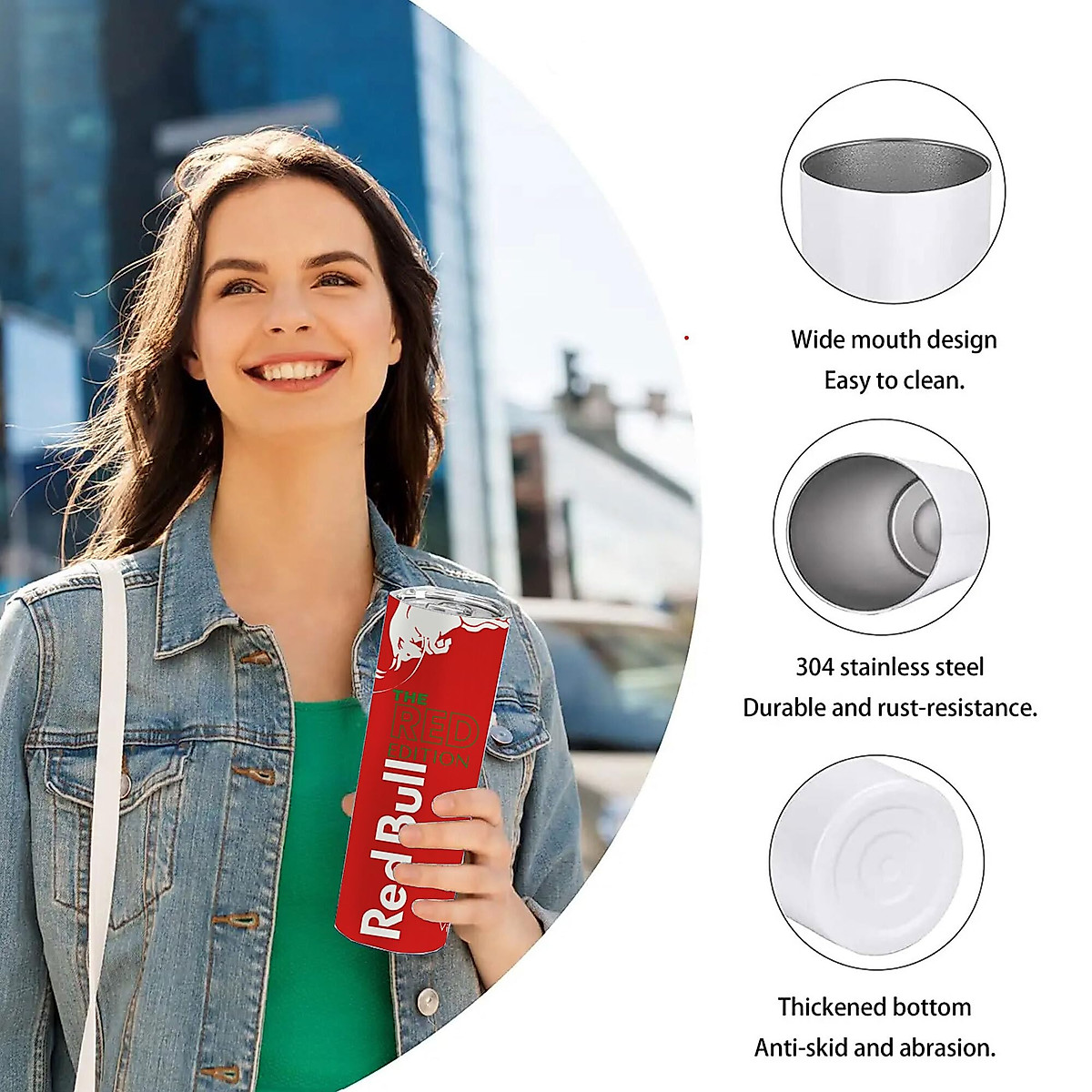 ATHAND Red Bull Printed Tumbler,Funny Tumblers,20 OZ Insulated Vacuum Skinny Tumbler,Gifts for Friend,Classmate,Women,Men,Boy,Girls,1 Pcs