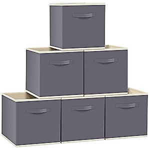 FabTotes Storage Bins 6 Pack Collapsible Storage Cubes, 11"x10.5"x10.5" Large Toy Book Organizer Boxes with Handles and Label Card & Label Holder, Baskets for Organizing Closet Shelves (Grey)
