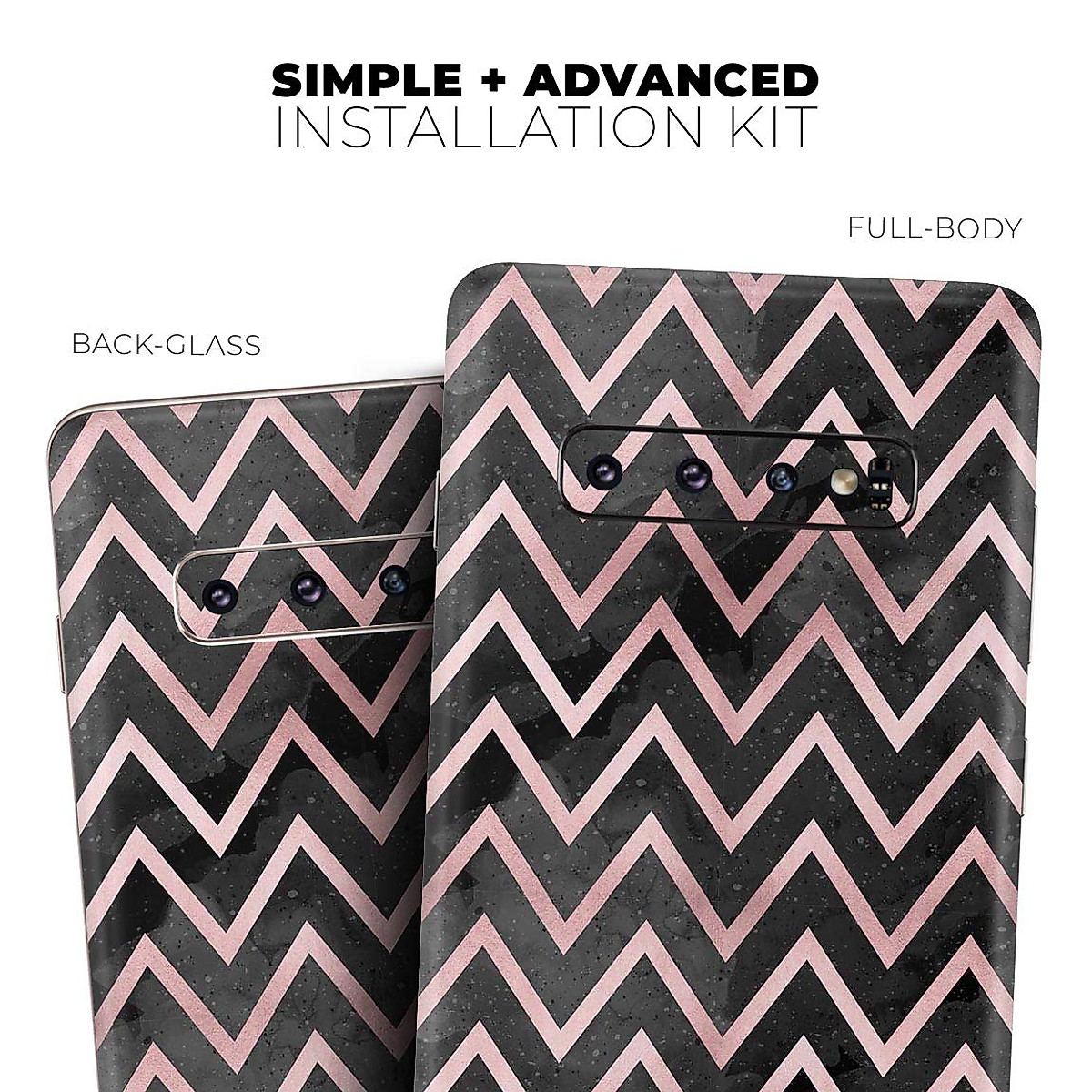 DesignSkinz Karamfila Marble & Rose Gold Chevron v10 | Protective Vinyl Decal Wrap Skin Cover Compatible with The Samsung Galaxy S10e (Full-Body, Screen Trim & Back Glass Skin)