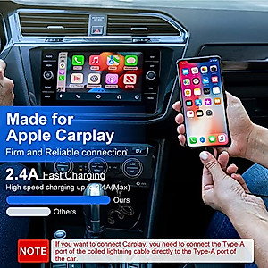 Coiled Lightning Cable 2 Pack, Apple Carplay & MFi Certified, Retractable iPhone Charger with Data Transmission, Short iPhone Charger Cord for iPhone/Pad/Pod