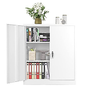Pataku Metal Storage Cabinet Lockable Steel Storage Cabinet with Doors and Shelves, Office Locking Cabinet for Home, Office, Garage, Warehouse, Basement (White)