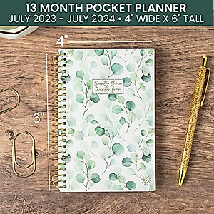 bloom daily planners 2023-2024 Pocket Planner - 4” x 6” - (July 2023 - July 2024) - MINI Weekly/Monthly Agenda Organizer & Calendar Book - Boho Greenery