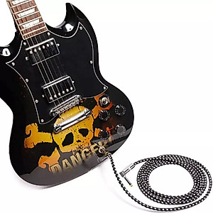 SDYQD Guitar Cable 20 ft - 1/4 Inch Right Angle Black/White Instrument Cable - Professional Quality Electric Guitar Cord and Amp Cable - Electric Instrument Cable - Pro Audio